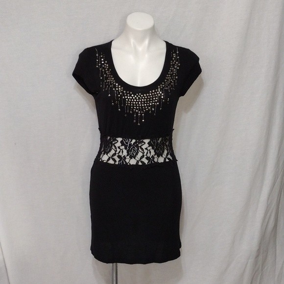 Vocal | Dresses | Vocal Black Studded Scoop Neck Gothic Sheer Lace ...